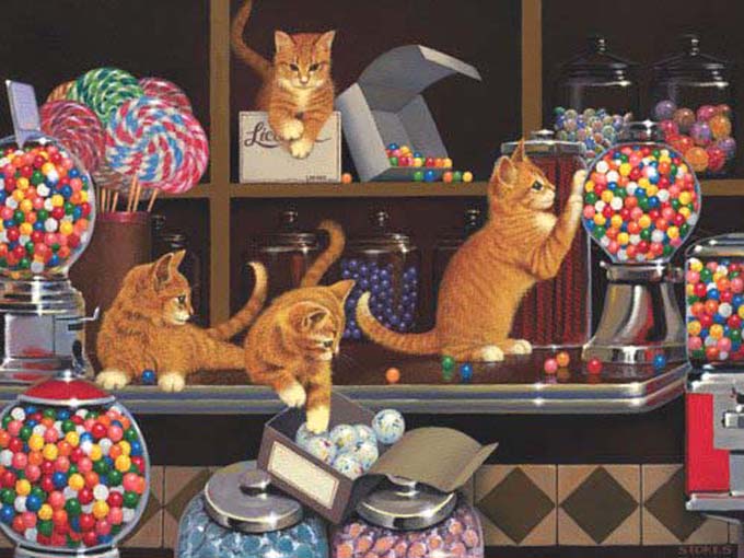 JAYs CROSS STITCH PATTERNS: Candy Store Cats Cross Stitch Pattern***L@@K***