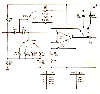 Schematic Diagram: Switchable Music Rumble Filter Circuit