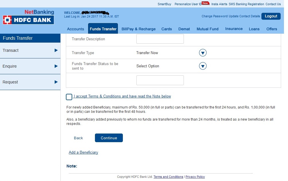 How to Add a Beneficiary to HDFC account and transfer funds using NEFT ...