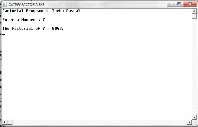 Free Programming Source Codes and Computer Programming Tutorials: Factorial in Turbo Pascal