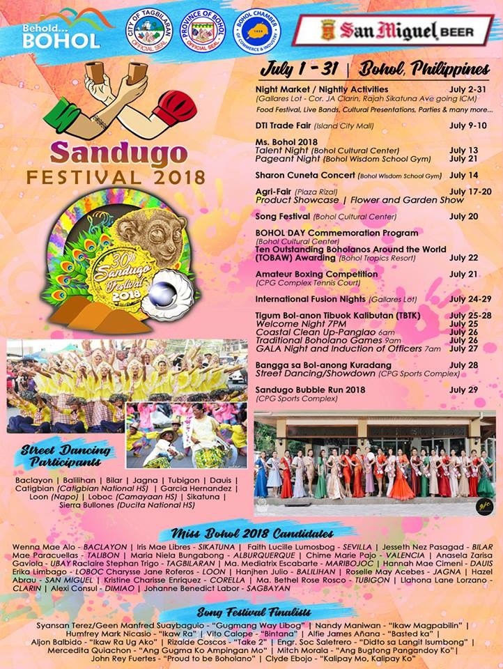 Bohol Sandugo Festival 2018 Schedule of Activities