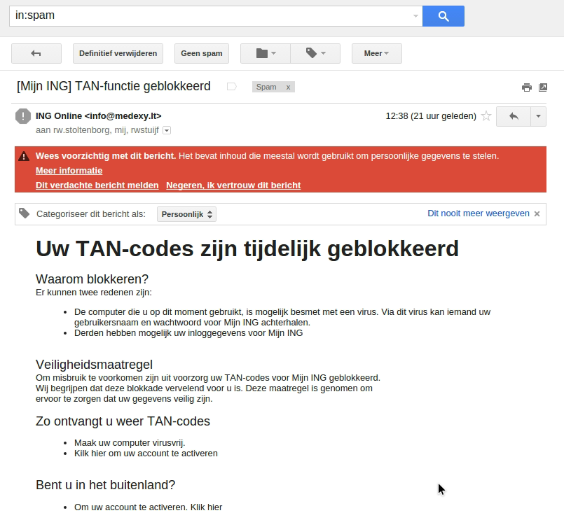 Pas op: weer een fishing mail