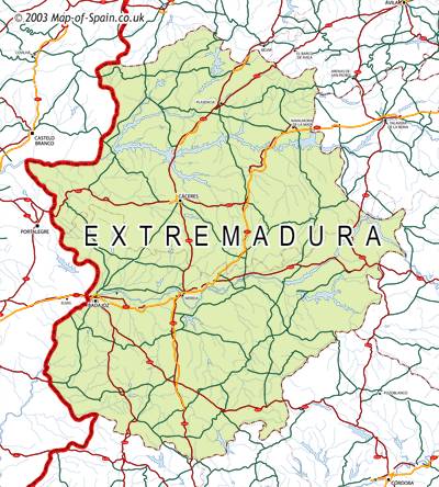 Extremadura Tourism Map Area | Map of Spain Tourism Region and Topography