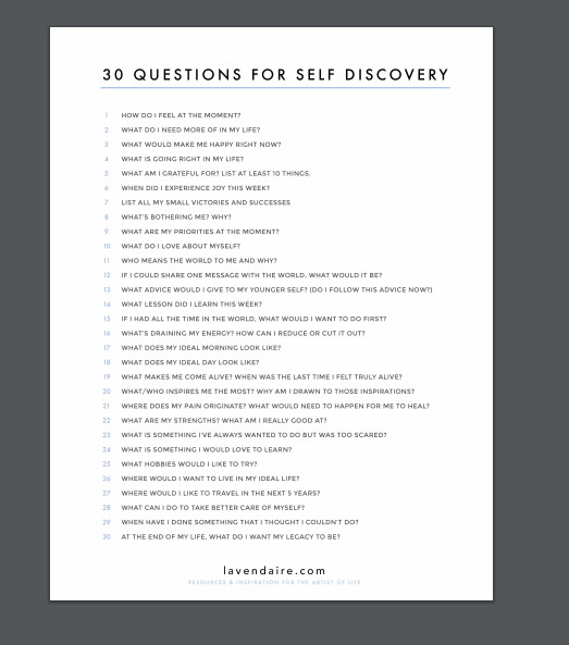 30 QUESTIONS FOR SELF - DISCOVERY
