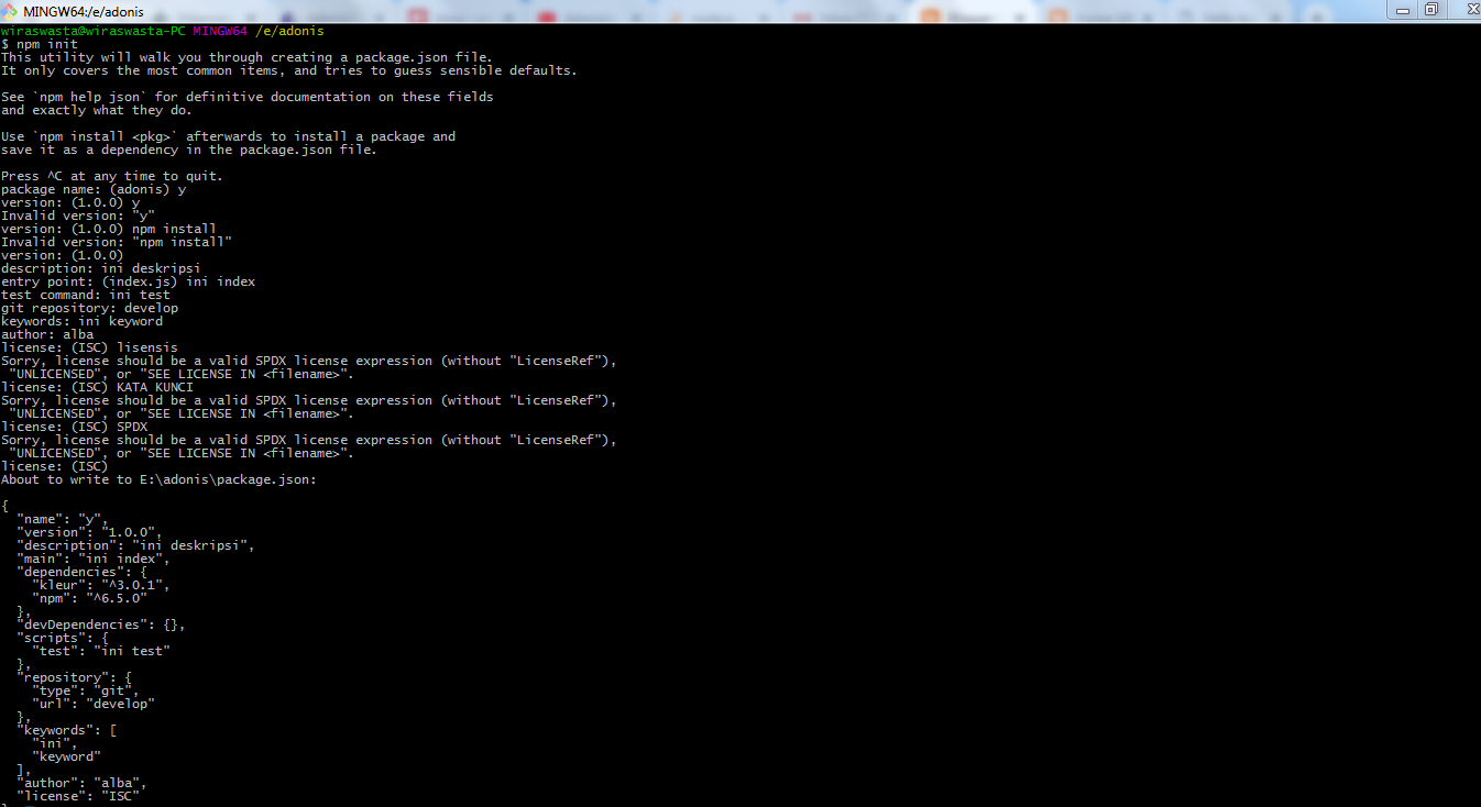 cara mengatasi npm WARN saveError ENOENT: no such file or directory, open 'E:\adonis\package.json