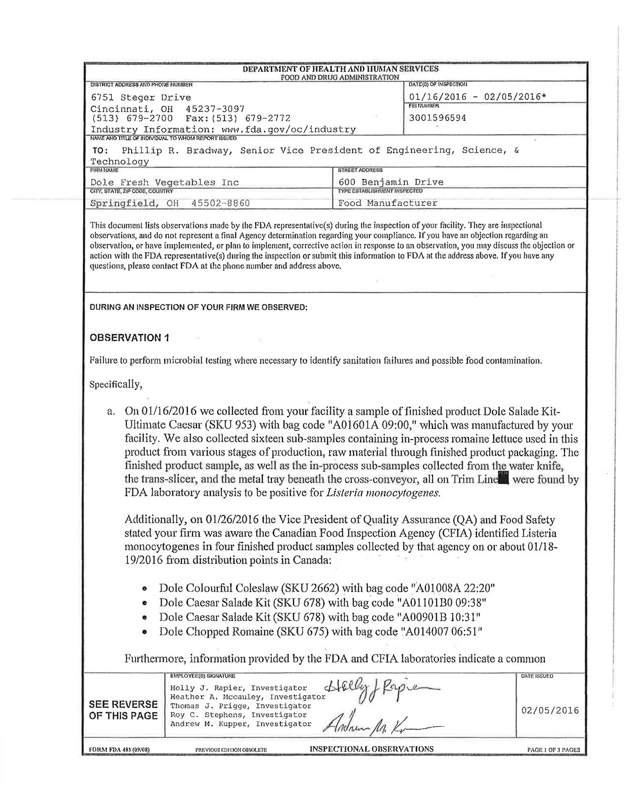 Penn State Food Safety Blog: FDA Inspection Report from Salad Facility ...