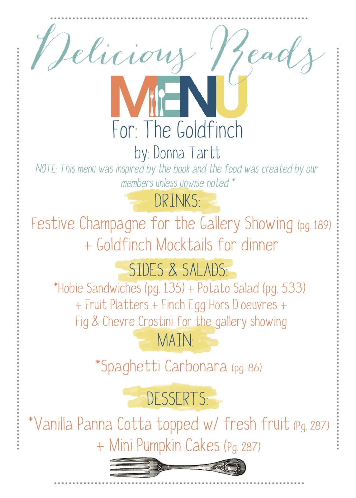 Delicious Reads: "The Goldfinch" Part I Book Club Ideas {by Donna Tartt}