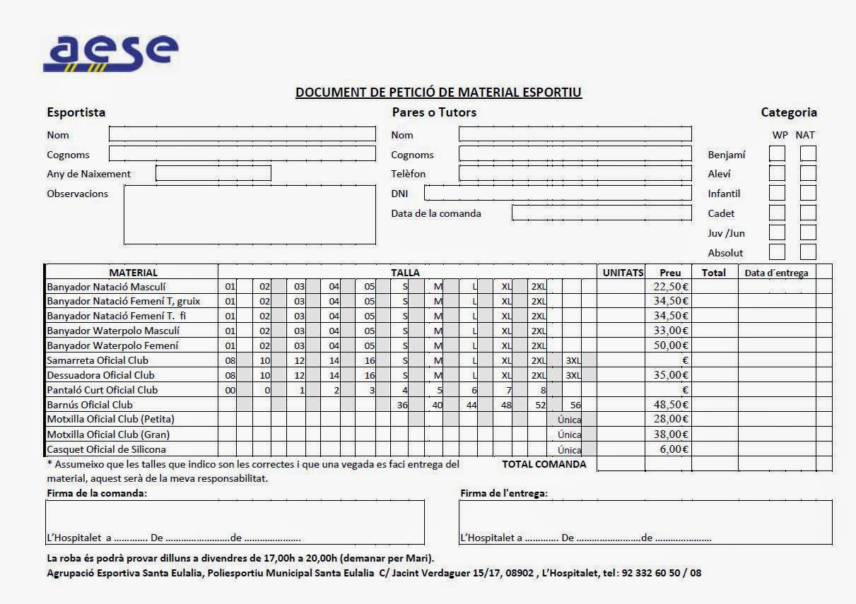 TOT AESE: EQUIPACIONS AESE TEMPORADA 14/15