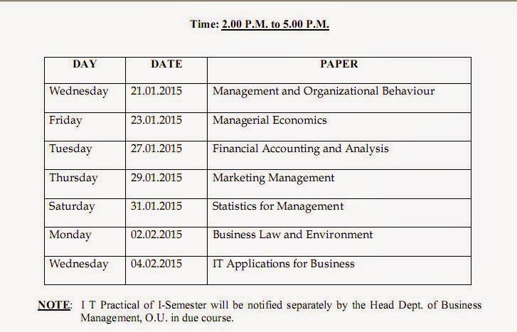 Osmania University: Revised Timetable for MBA 1st Semester Regular ...