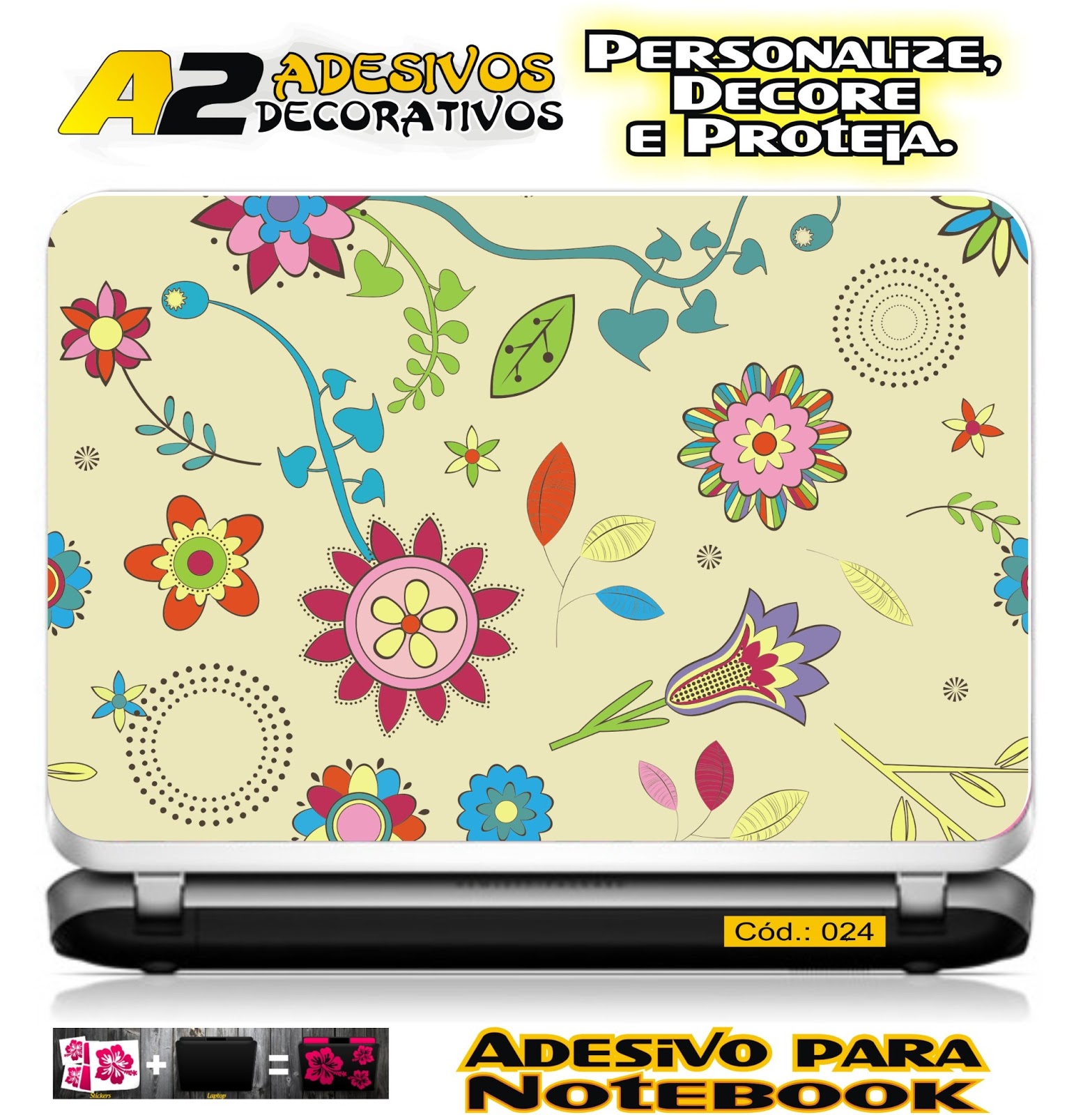A2 Adesivos Decorativos: Adesivo para Notebook - Floral