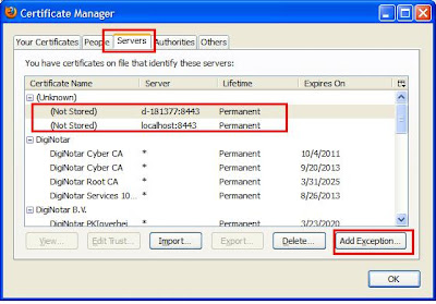 Mozilla FireFox - how to add security certificate exception urls