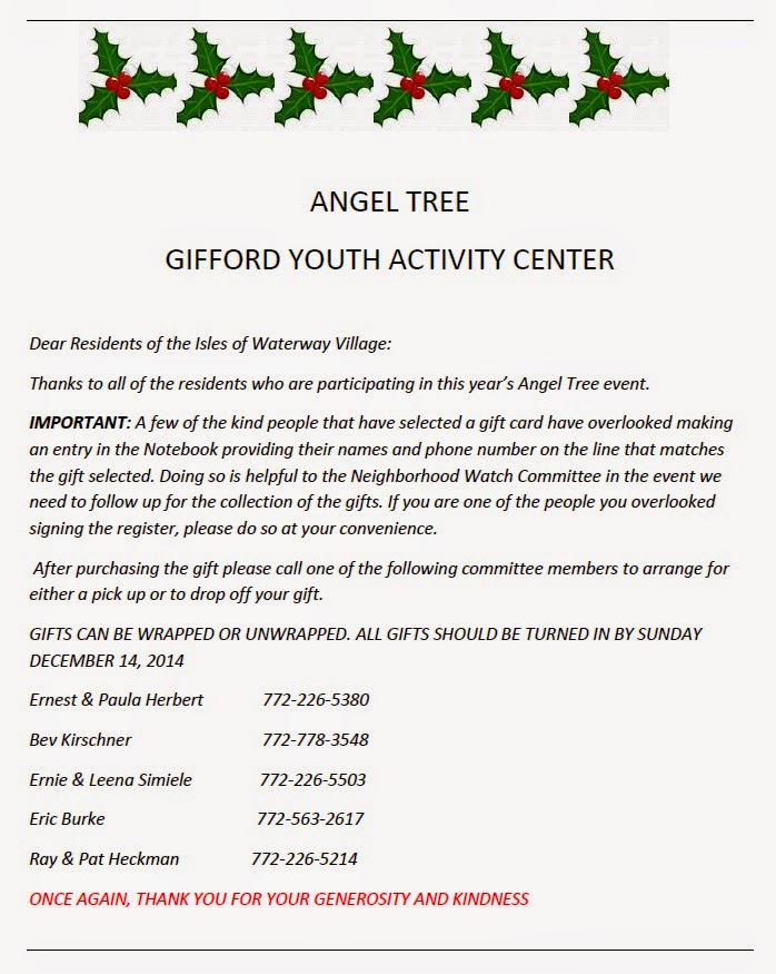 The Isles at Waterway Village: Angel Tree Update‏