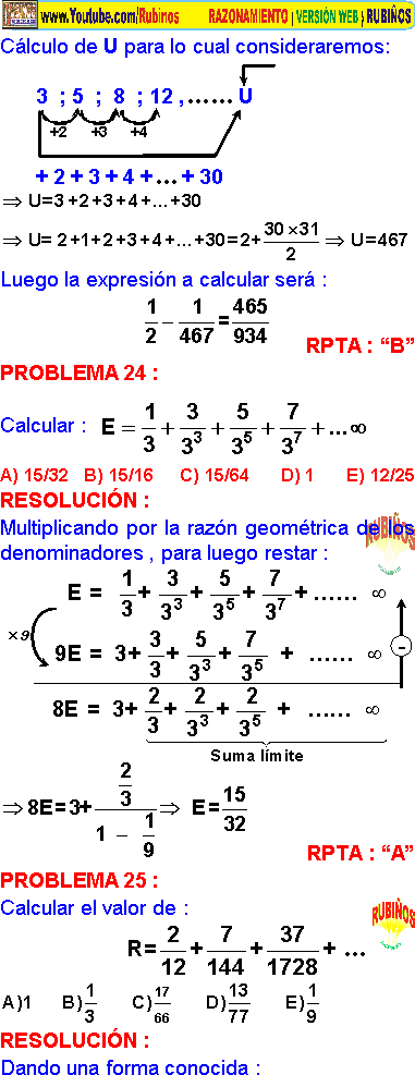 SERIES Y SUMAS NOTABLES SUMATORIAS PROBLEMAS RESUELTOS DE HABILIDAD ...