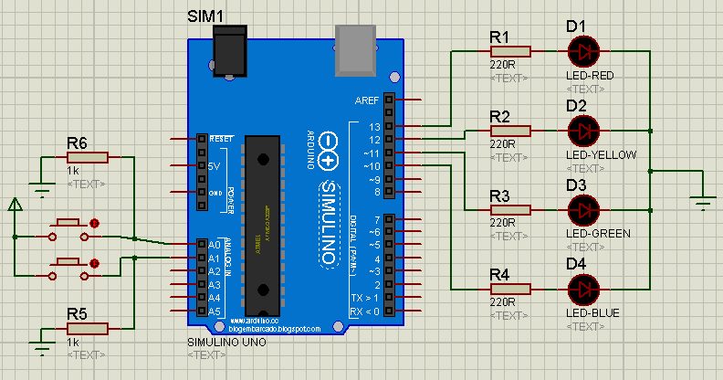 Menyalakan LED dengan Tombol Menggunakan program Arduino pada Proteus ...