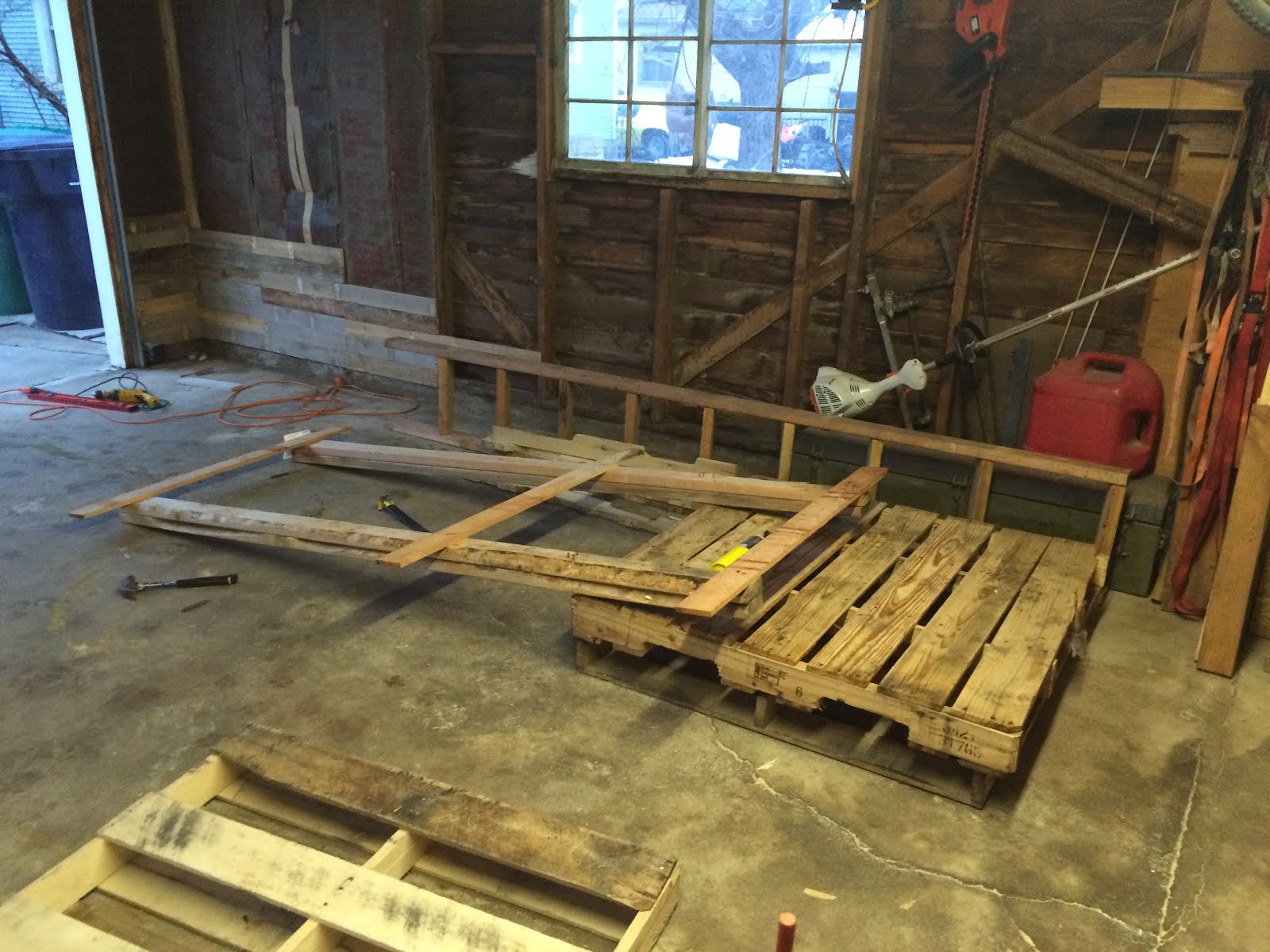 Carson's Blog: Garage Pallet Wood Wall Build (in progress)
