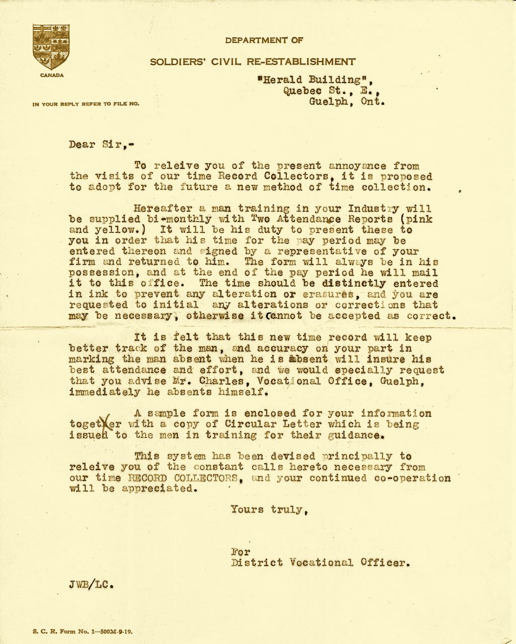 Letters From World War One: Soldiers' Civil Re-Establishment Undated ...