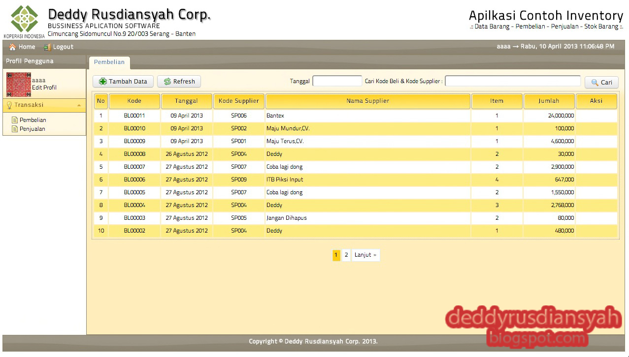 Sistem Inventory berbasis web menggunakan codeigniter dan easyui