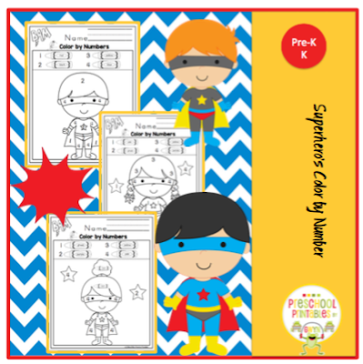 Superhero's Color by Numbers ~ Preschool Printables