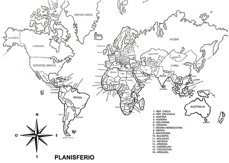 Planisferio con nombres para colorear ~ 4 Dibujo