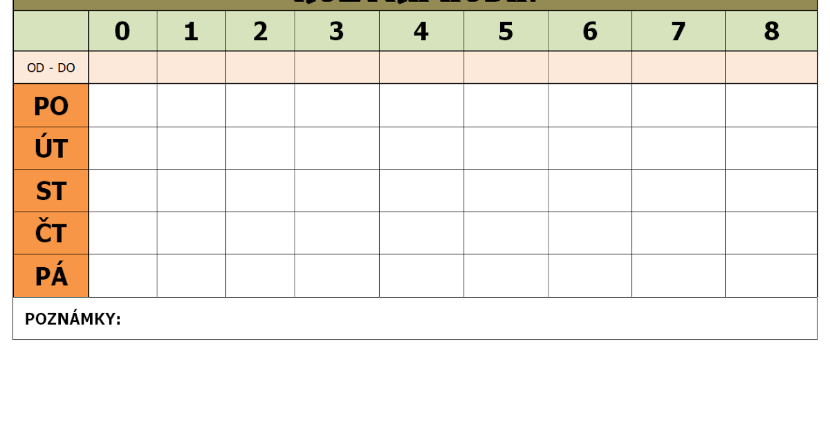 Rozvrh hodin ke stažení a vytištění - zdarma: Rozvrh hodin pro 1. stupeň ZŠ