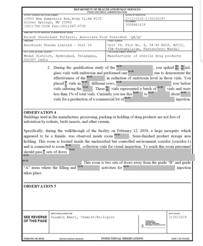 Pharma minutes: Audit report: USFDA issued Nine 483s to Aurobindo Unit-4