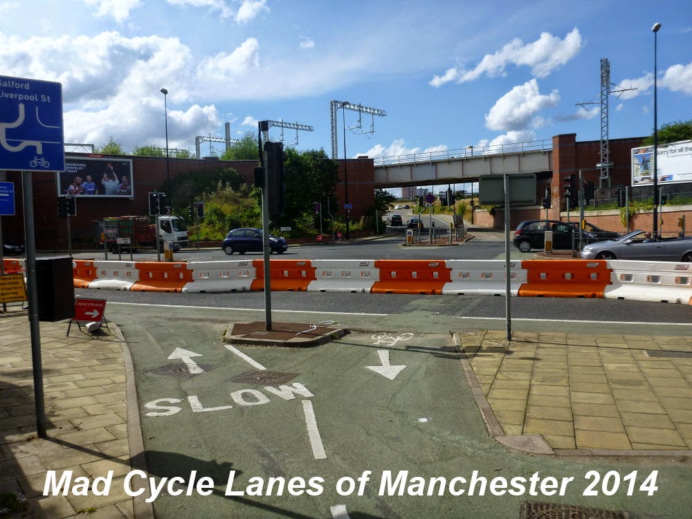 Mad Cycle Lanes of Manchester: Salford Anti-Cycling Barriers - Trinity Way