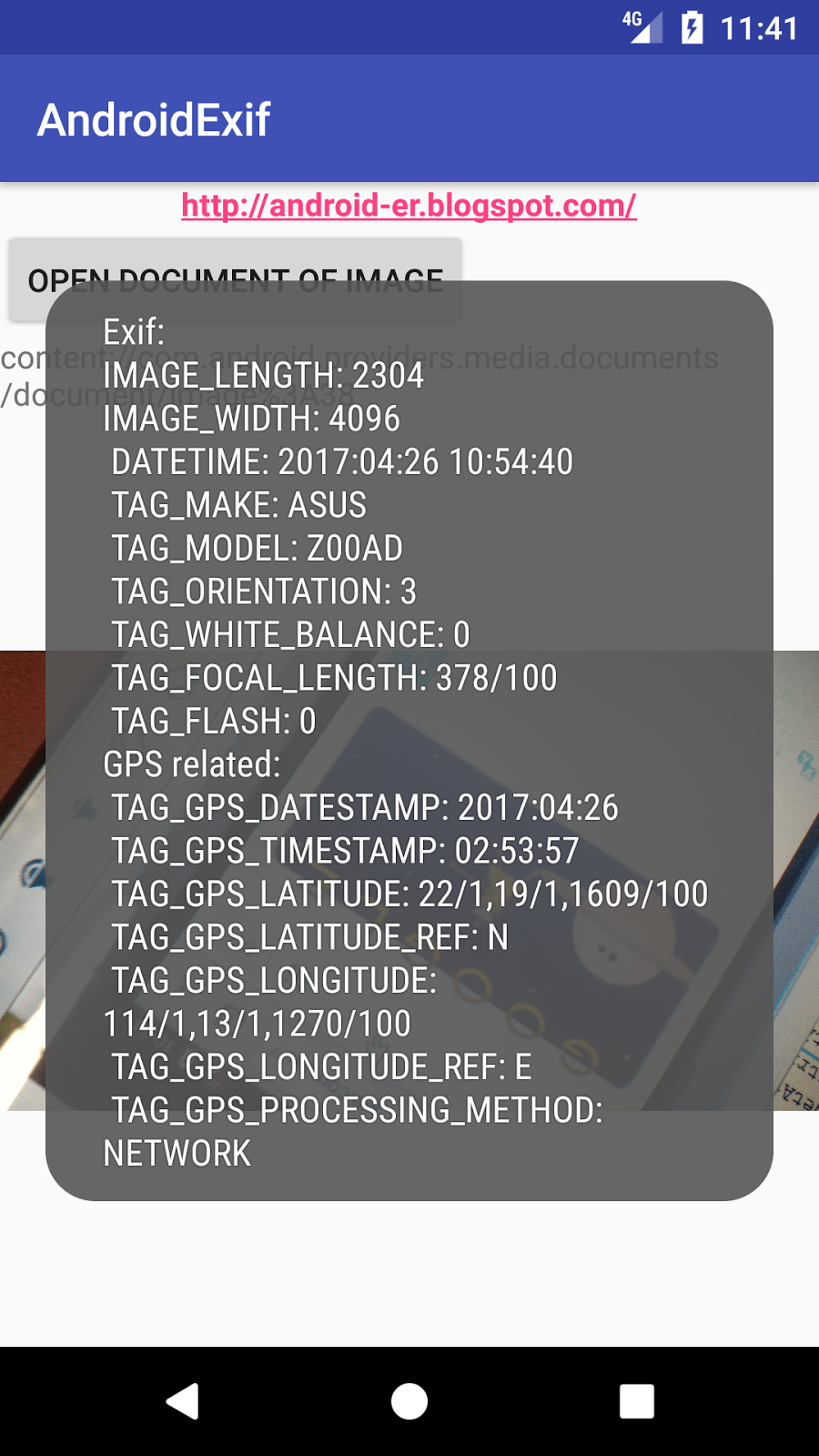 Android-er: Read Exif tag of JPG using ExifInterface(InputStream)