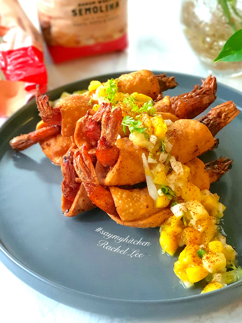 Say My Kitchen: Golden Prawn Rolls with Mango Salsa 黄金香芒虾卷