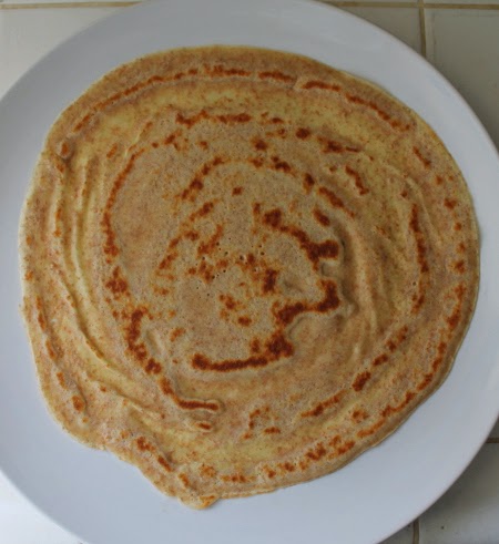 Whole wheat crepes with mushrooms and red pepper sauce ~ Ham Pie Sandwiches