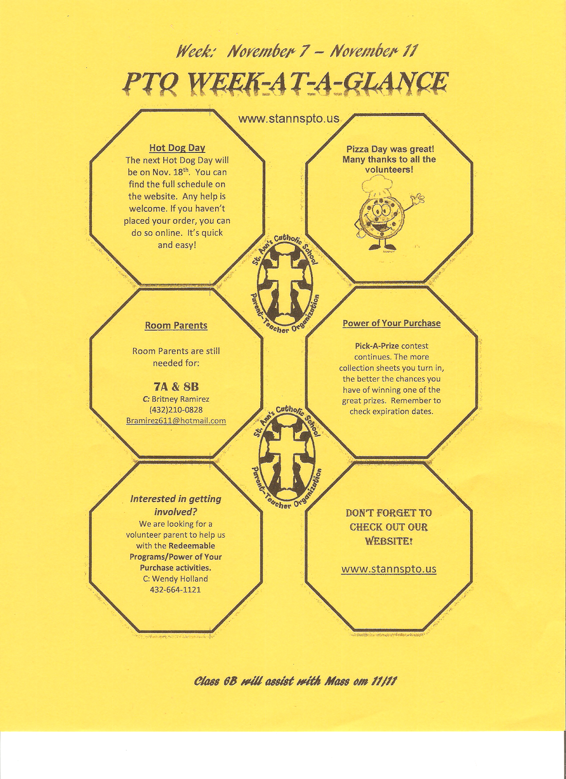 St. Ann's School 3A: PTO Week at a Glance