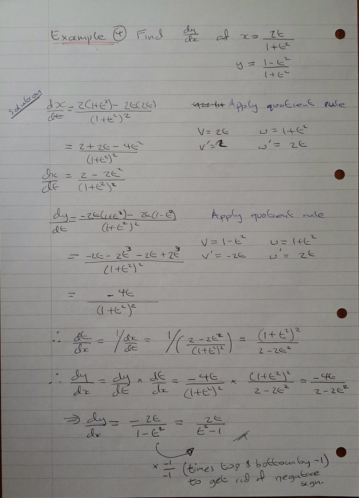 A Level Maths Notes: A2 Differentiation: Parametric Differentiation Part 2