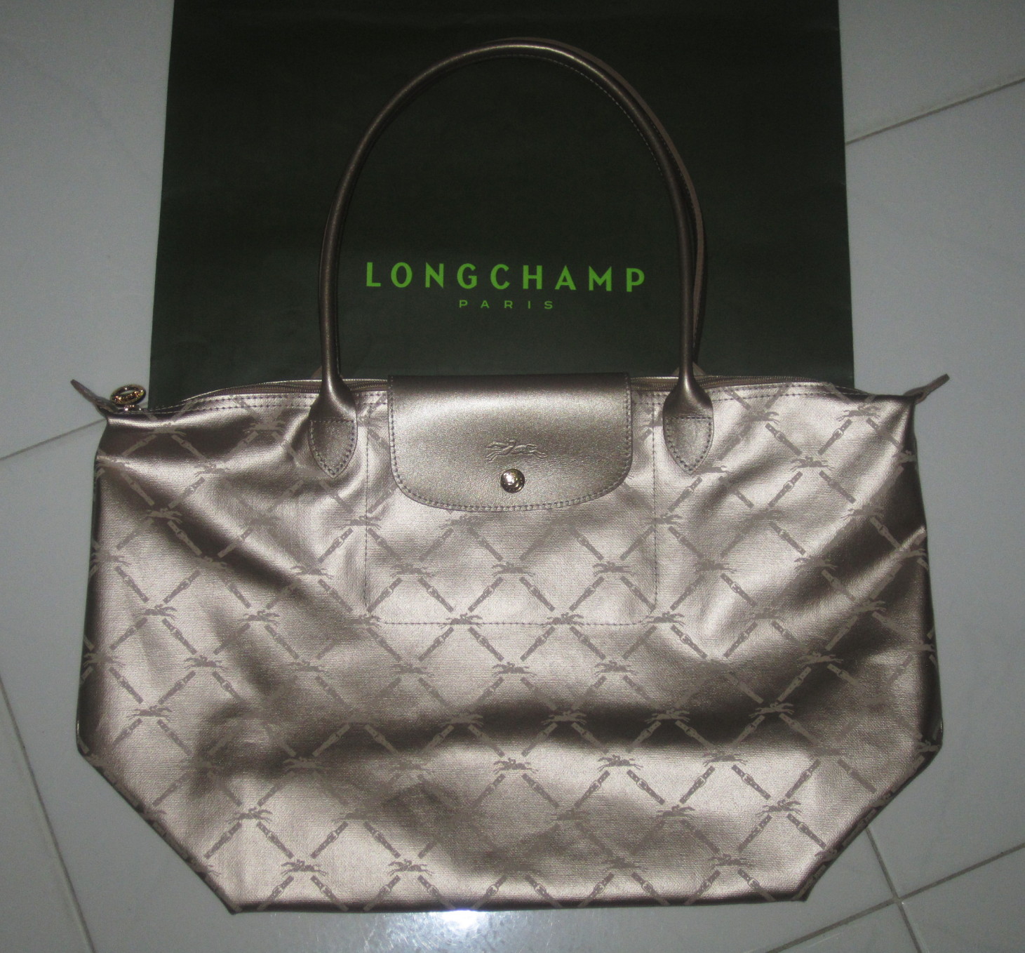 Truly Vintage: Authentic Brand New Longchamp LM Metal Long Handle Medium Large in Gold