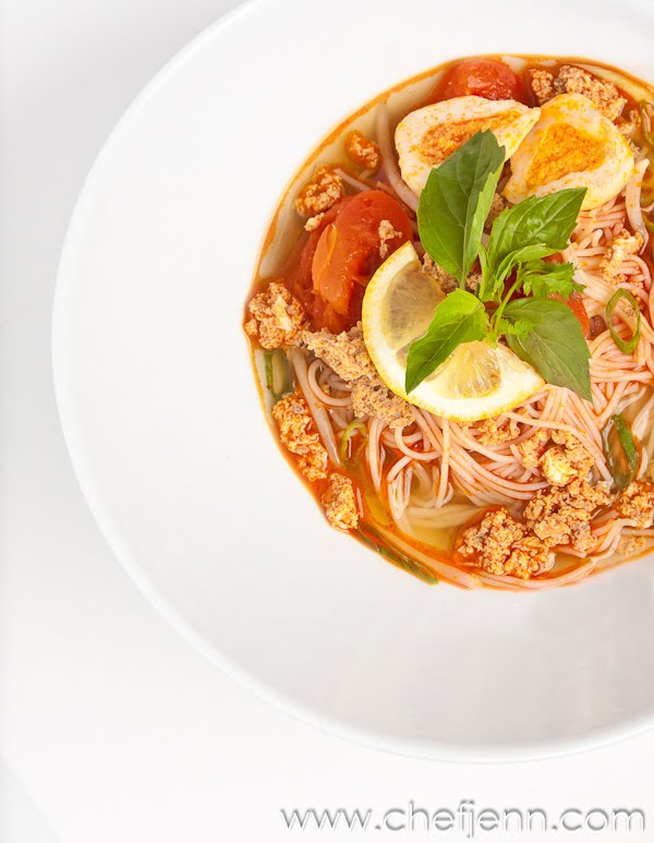 Chef Jenn: crab and shrimp vermicelli, roma tomato, roe filled fish ...