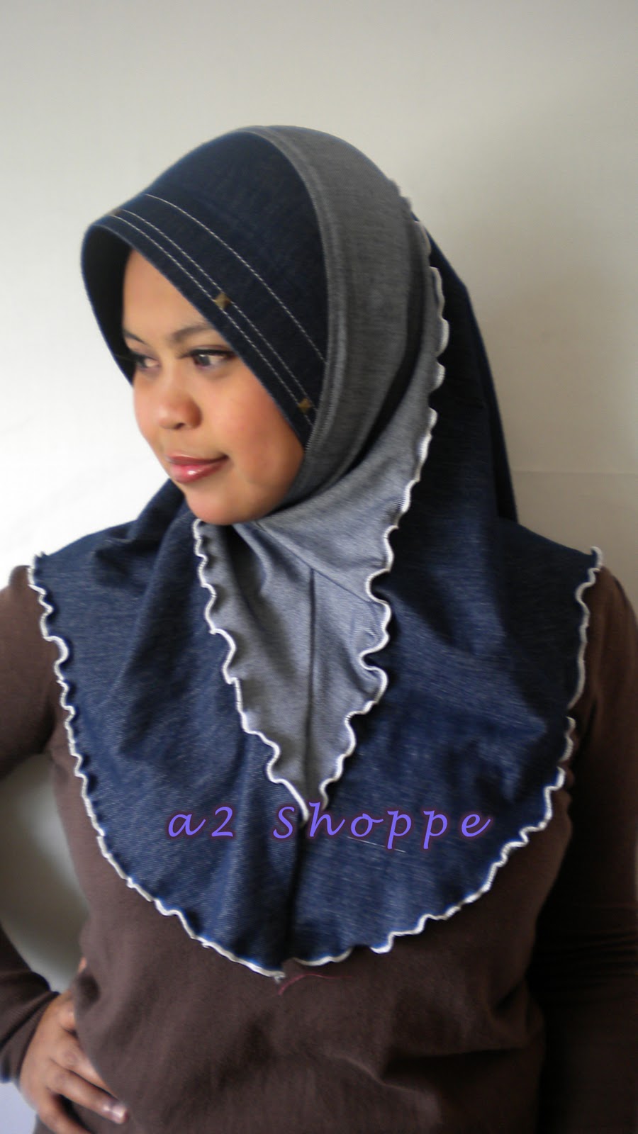 A2 shoppe: Tudung Ekspress Button Denim & Tudung Renda