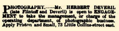 Early New Zealand Photographers: DEVERIL, Herbert