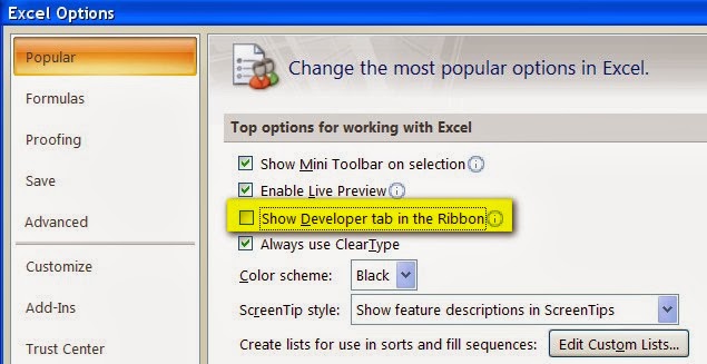 How to show the Developer Tab in Microsoft Excel 2007