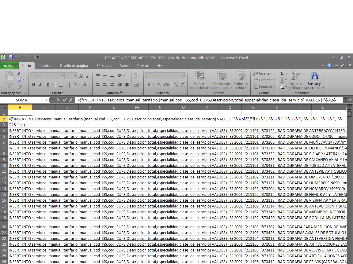 TU Sitio: Creación de la sentencia INSERT de SQL apartir de unos datos ...