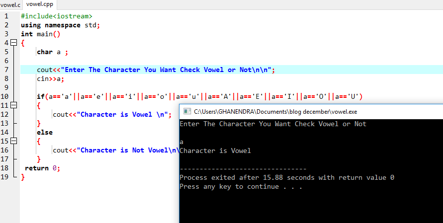 C++ Program to Check Vowel or Consonant Using if Else
