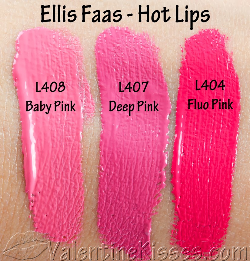 Valentine Kisses: Ellis Faas Hot Lips in shades L408 Baby Pink, L407 Deep Pink, L404 Fluo Pink ...