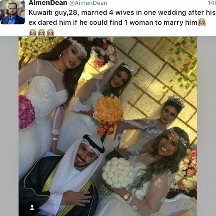 Kuwait man marries four wives at once after his Ex dares him