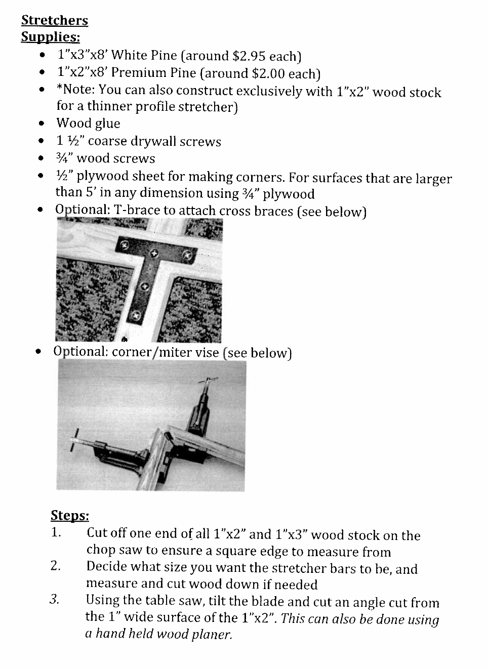 Tyler Painting: Stretcher Building Handout
