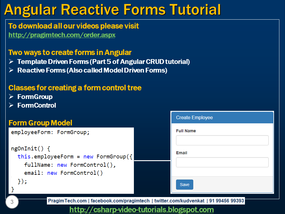 Sql server, .net and c# video tutorial: Angular reactive forms - Slides