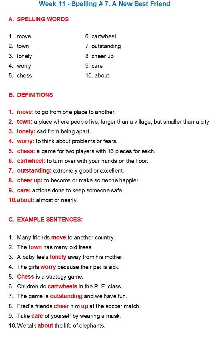 Third Grade A-B-C-D: WEEK 11- SPELLING - A NEW BEST FRIEND - WORDS ...