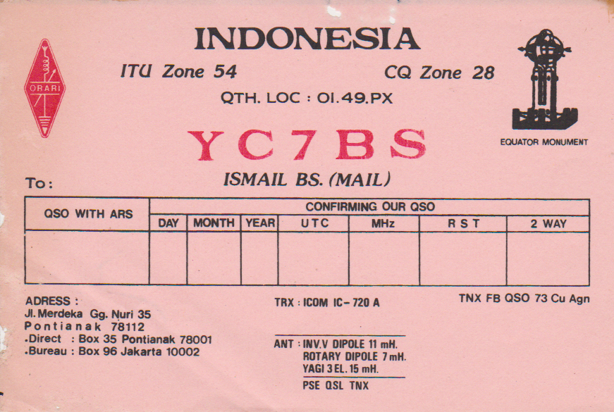 YB7BS: QSL Card saya