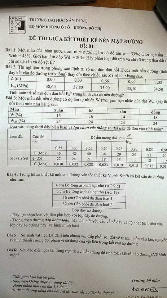 Hope: Đề thi giữa kì Thiết kế nền mặt đường - DHXD