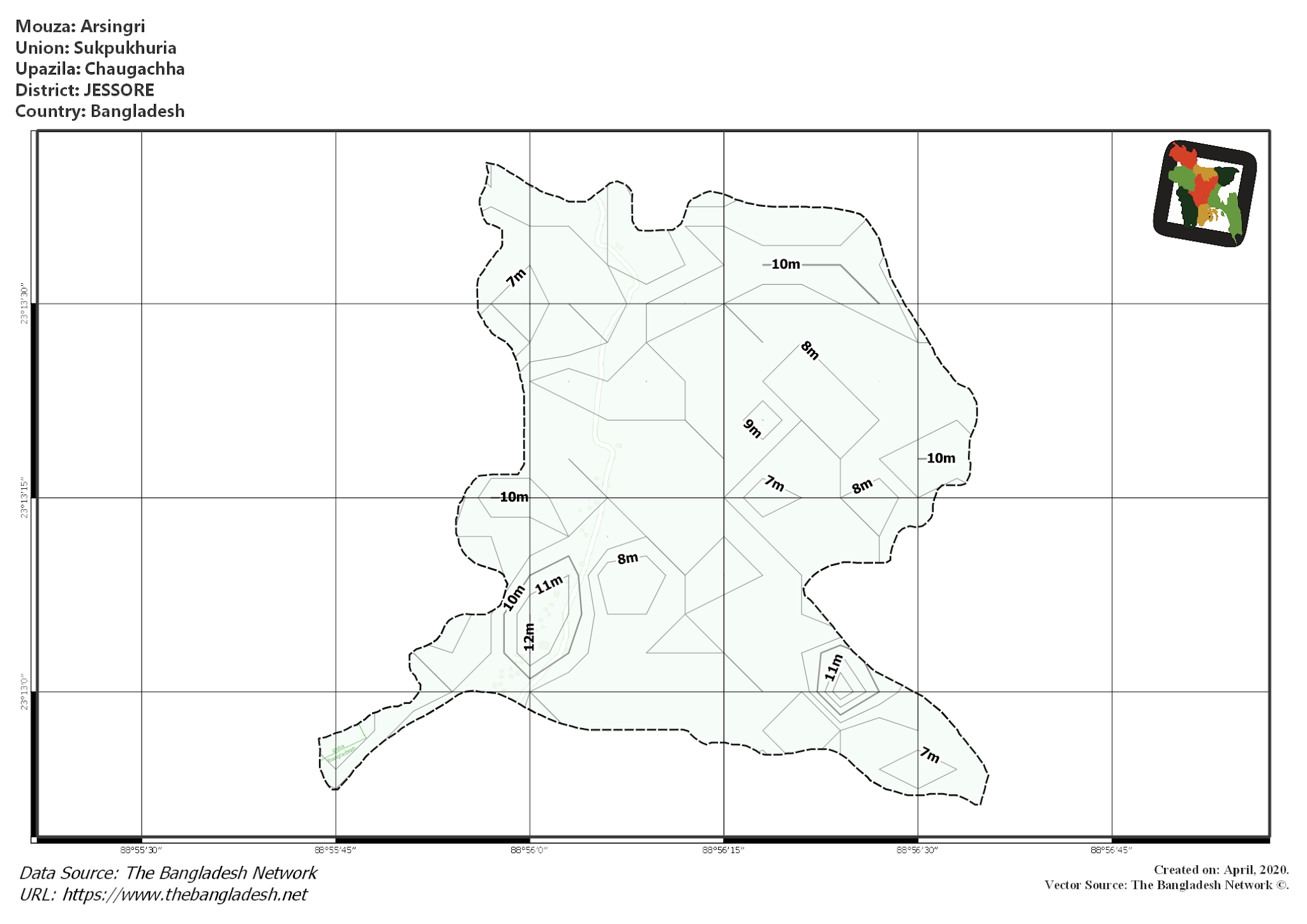Map of Arsingri Mouza, Chaugachha, Jessore