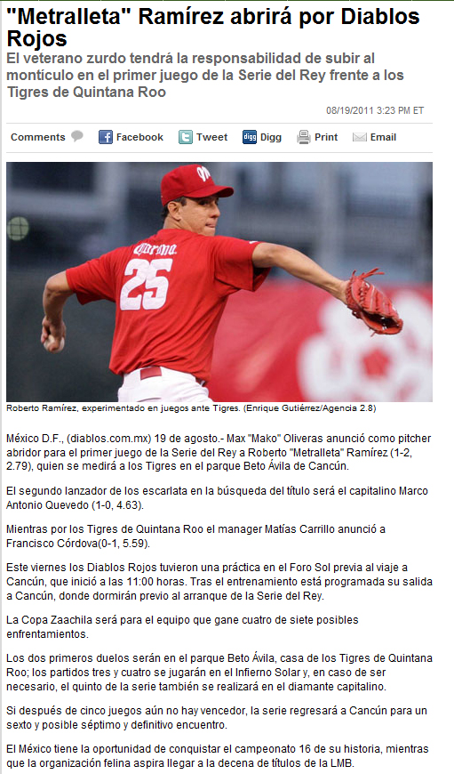 Diablos Rojos del México: Metralleta Ramírez abrirá por Diablos Rojos