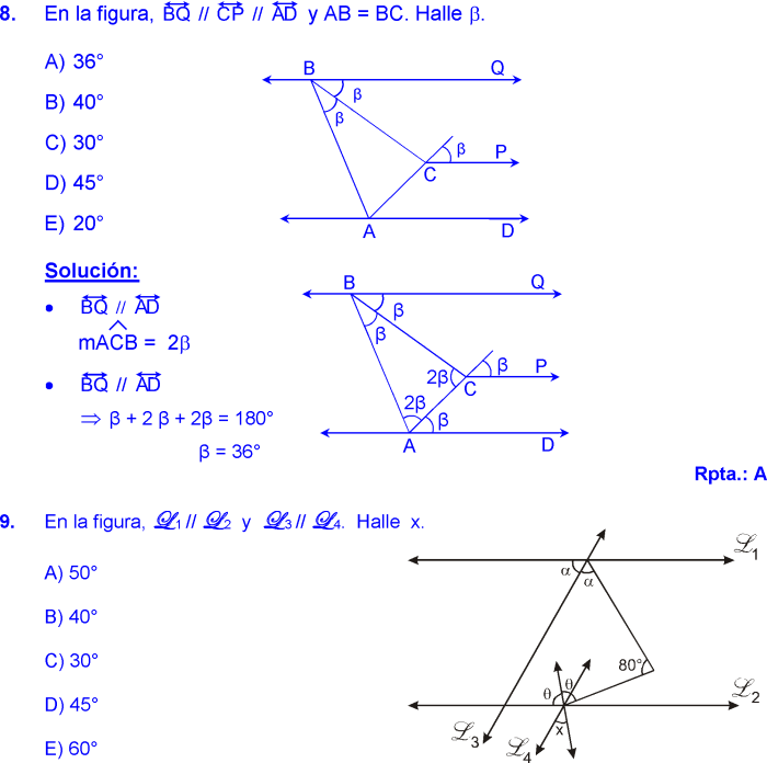 Ángulos entre rectas paralelas problemas resueltos