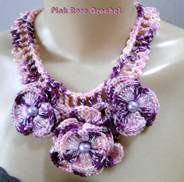 Pink Rose Crochet: Colar Rayza Crochet Flowers Necklace