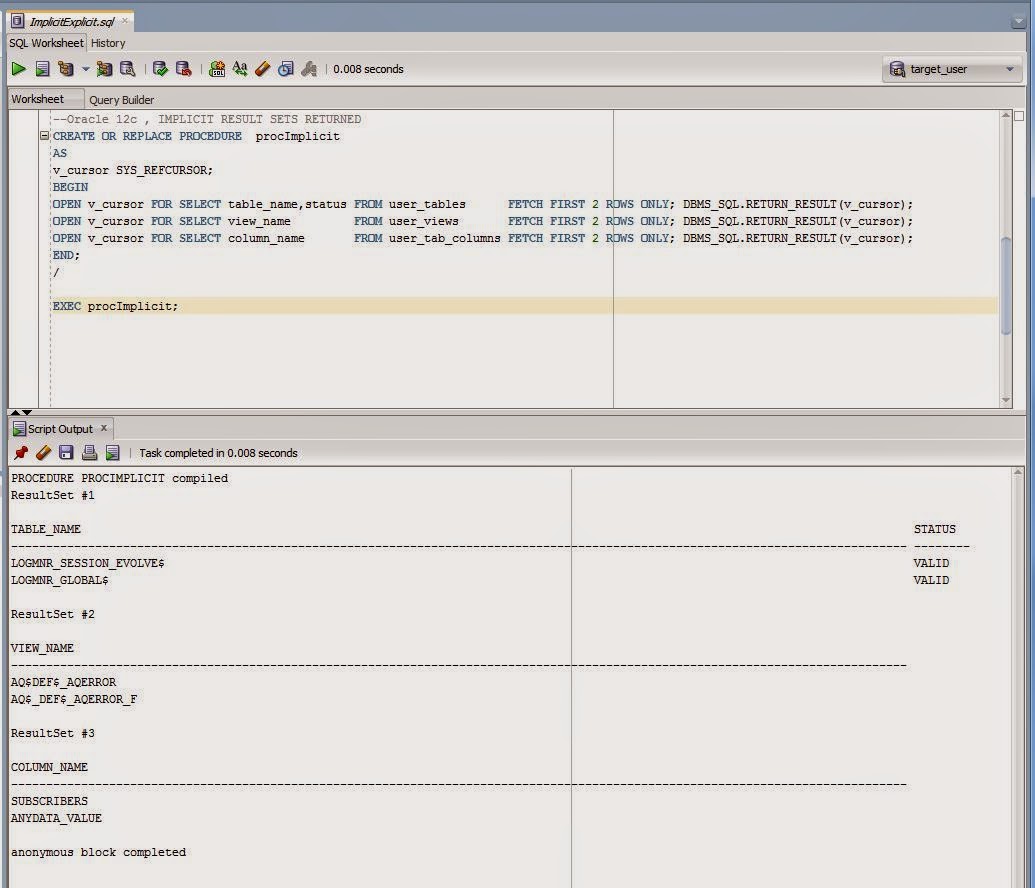 Oracle 12c Implicit Result Sets in SQL Developer 4.1